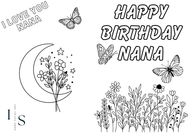 5 Nana Birthday Cards, Happy Birthday, Colour in Card, Instant Download ...