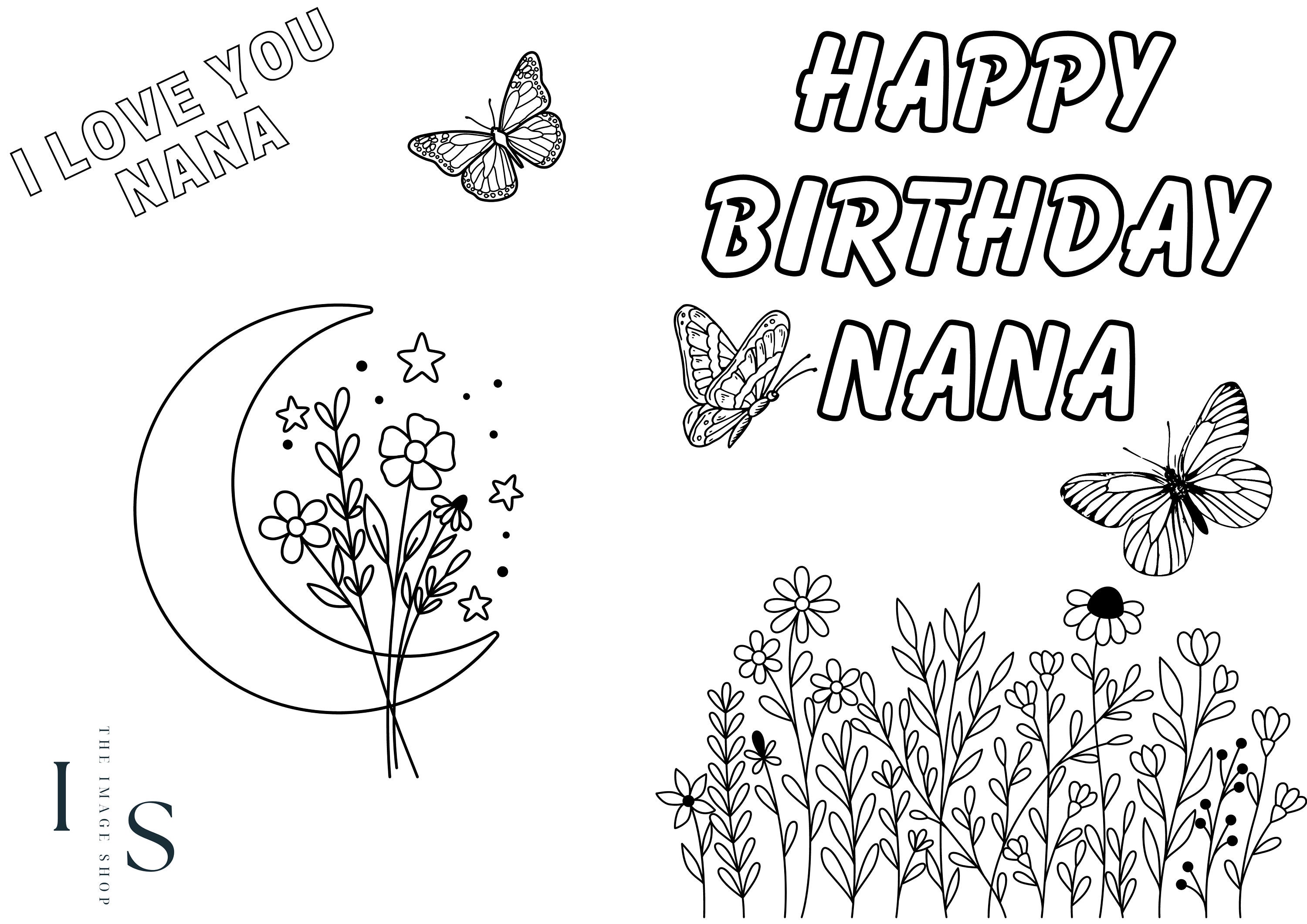 5 Nana Birthday Cards, Happy Birthday, Colour in Card, Instant Download ...
