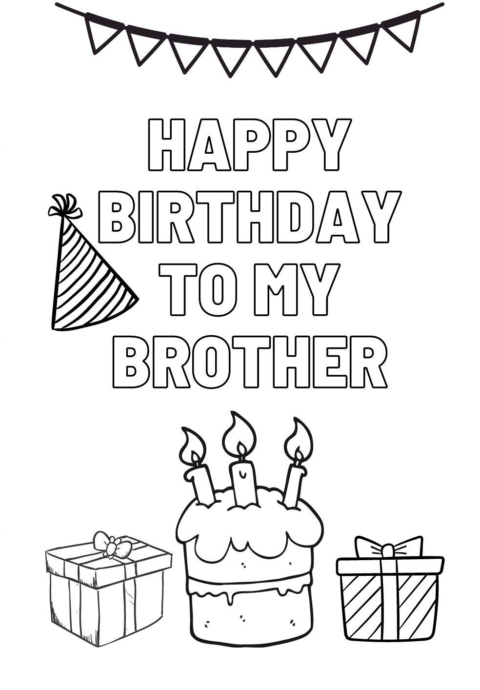 Happy Birthday Brother Happy Birthday Card Colouring In Card