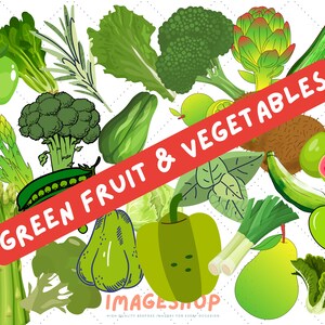 Green Fruits and Vegetables Clip Art, Downloadable Digital Images ...