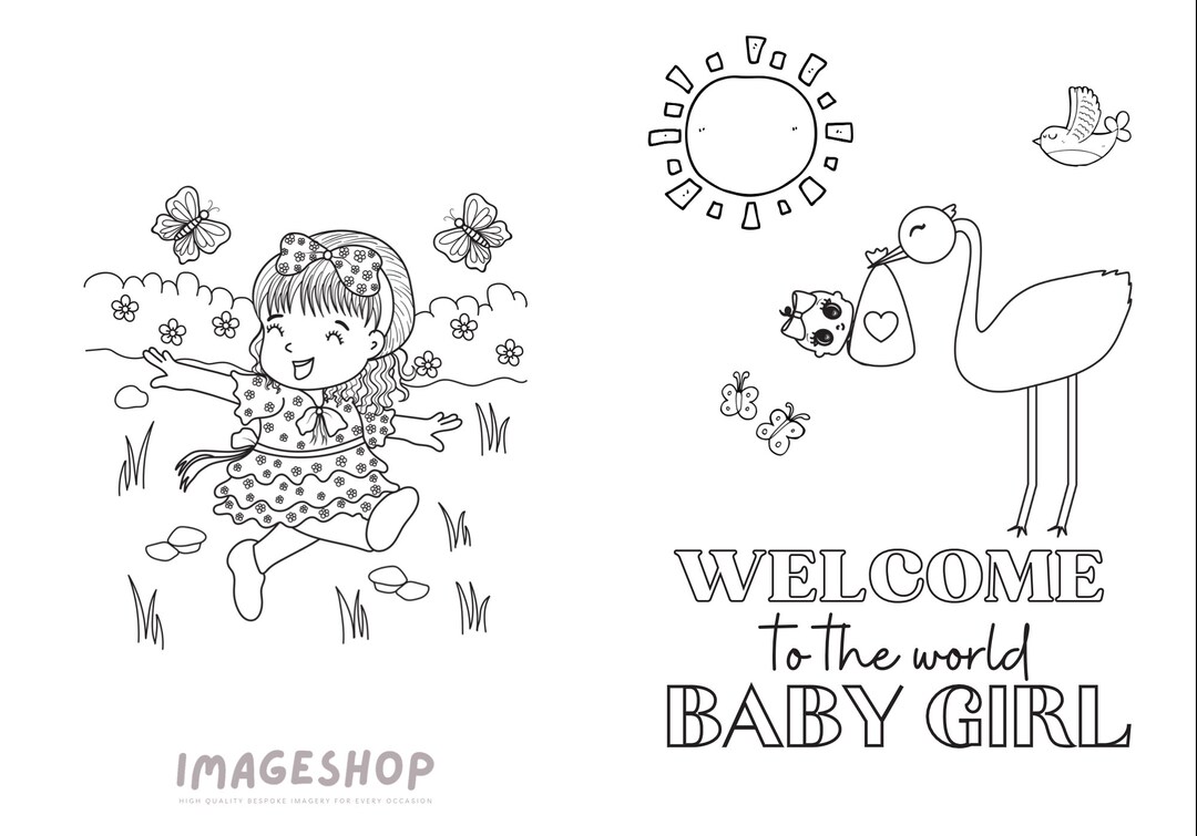 Printable Welcome to the World Little Girl Colouring in Card, Printable ...