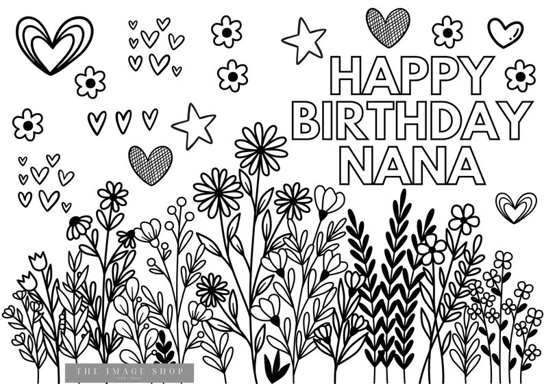 5 Nana Birthday Cards, Happy Birthday, Colour in Card, Instant Download ...
