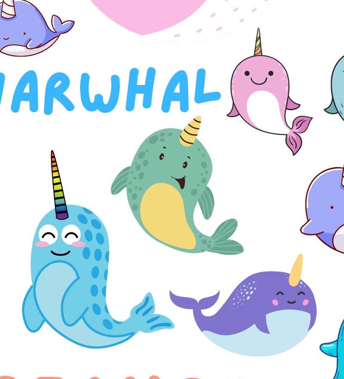 Cute Narwhals Clip Art PNG PDF SVG Downloadable Digital - Etsy
