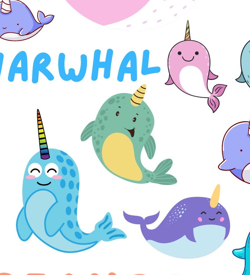 Cute Narwhals Clip Art PNG PDF SVG Downloadable Digital - Etsy