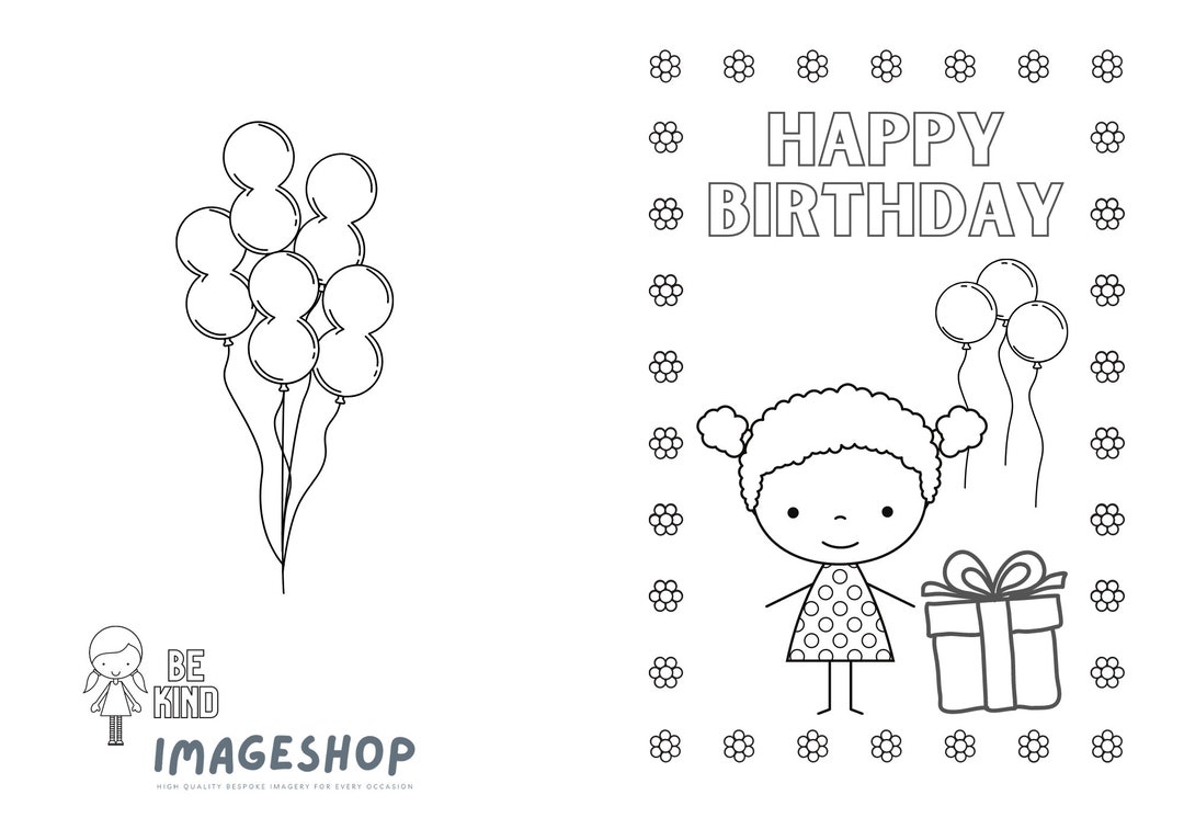 Birthday Card, Happy Birthday, Colour in Card, Instant Download ...