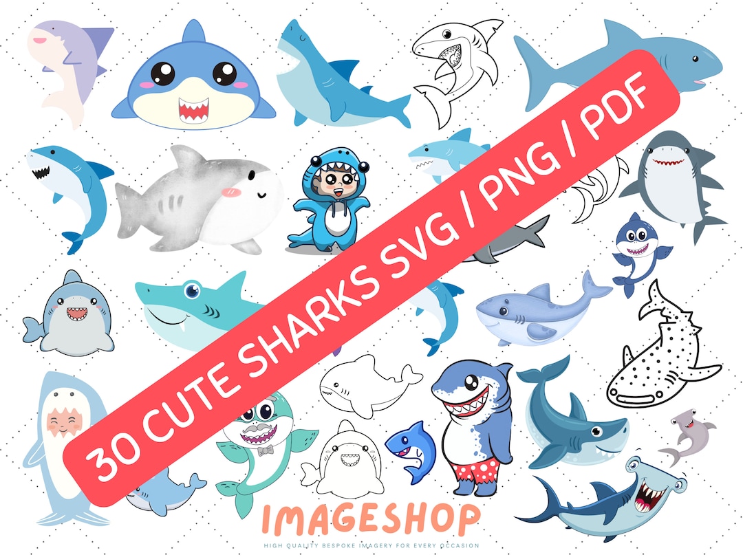 30 Cute Shark SVG / PNG / PDF, Shark Clipart Collection, Shark Svg ...