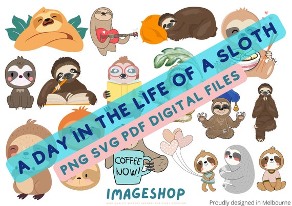 Delightfully Slothy Clipart Collection Sloth SVG PNG PDF - Etsy