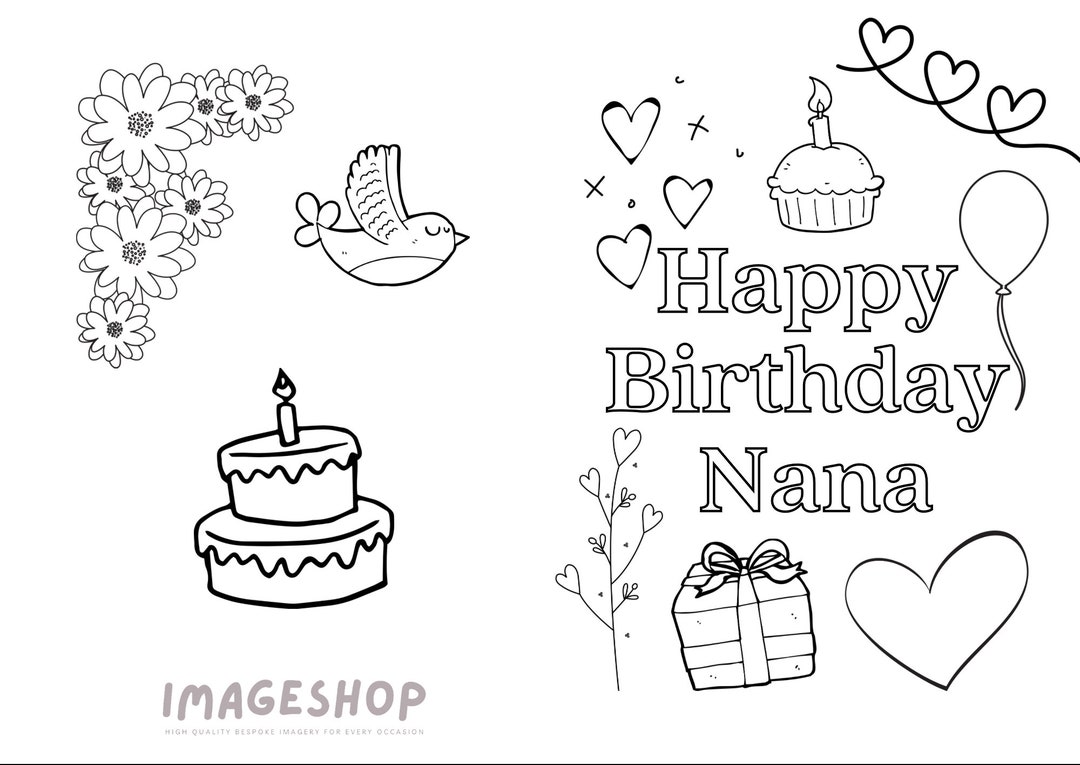 Nana Birthday Card, Happy Birthday, Colour in Card, Instant Download ...