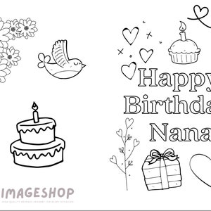 Nana Birthday Card, Happy Birthday, Colour in Card, Instant Download ...