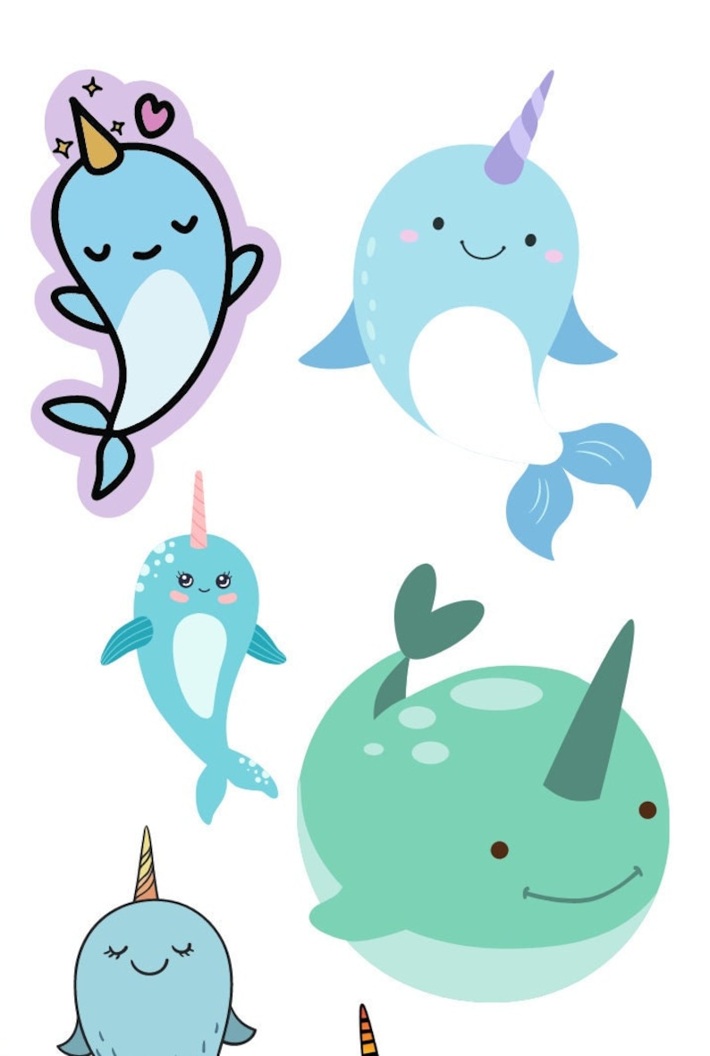 Cute Narwhals Clip Art, PNG PDF SVG Downloadable Digital Images ...