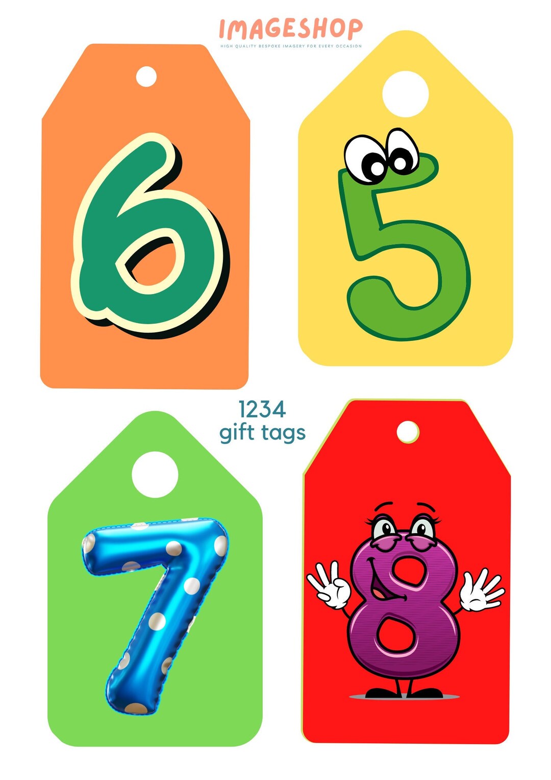 Printable Number Gift Tags 5 6 7 8 (digital Download) - Etsy