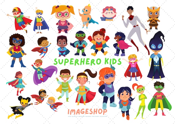 Superhero Kids Clip Art Downloadable Digital Images - Etsy