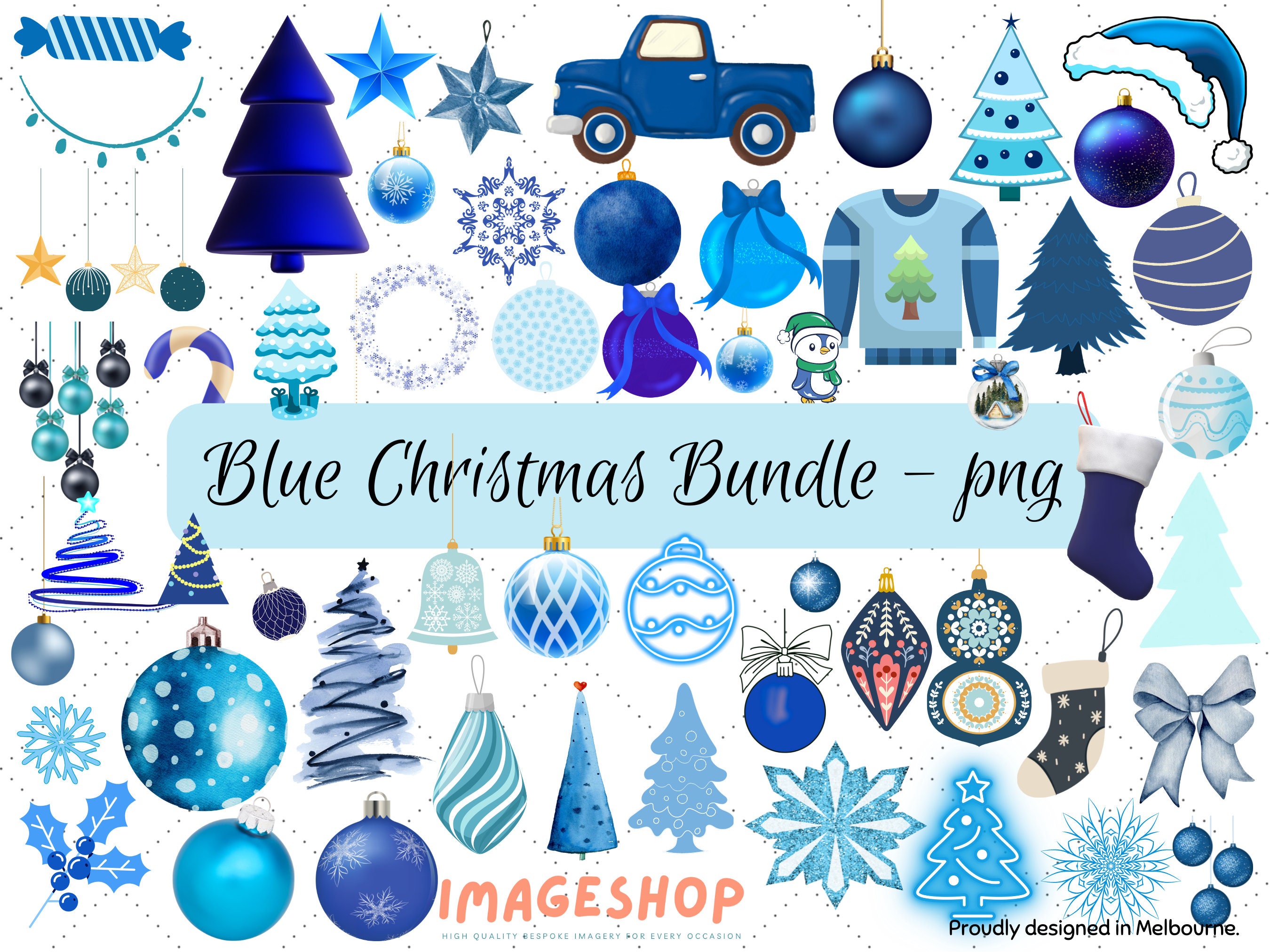 Blue Christmas Clipart, Christmas Png, Clipart Bundle, Christmas Png ...