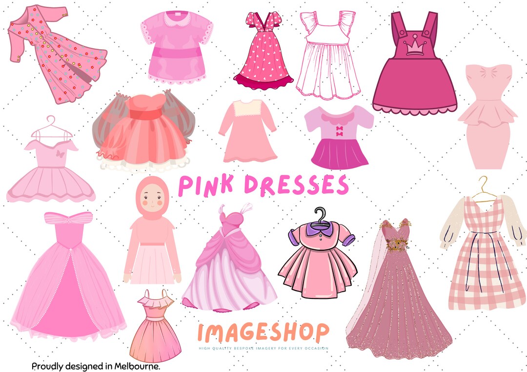 Pink Dresses Clipart Bundle: Digital Stickers, Printable PNG (digital ...