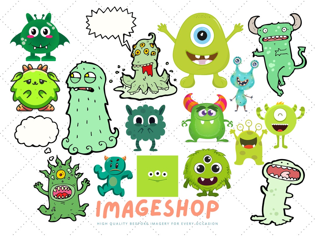 Green Monsters Illustrations Clip Art, Downloadable Digital Images ...