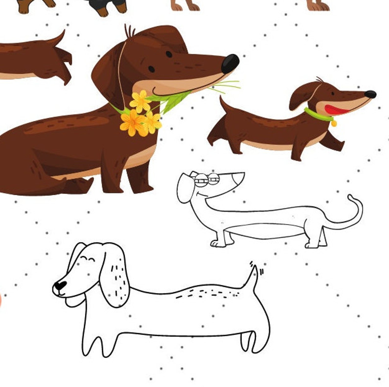 Dachshund Clipart, Cute Sausage Dog Graphics (digital Download) - Etsy ...