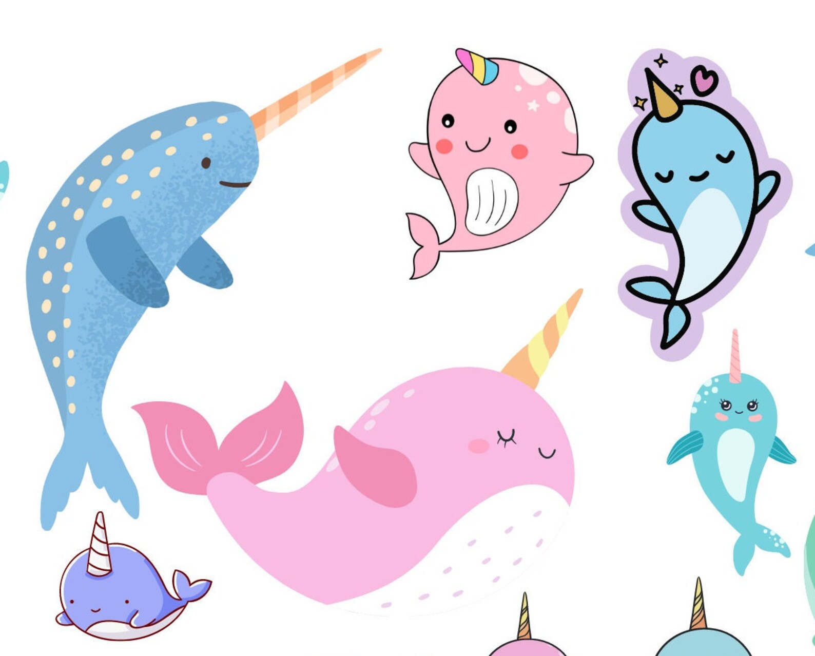 Cute Narwhals Clip Art PNG PDF SVG Downloadable Digital - Etsy