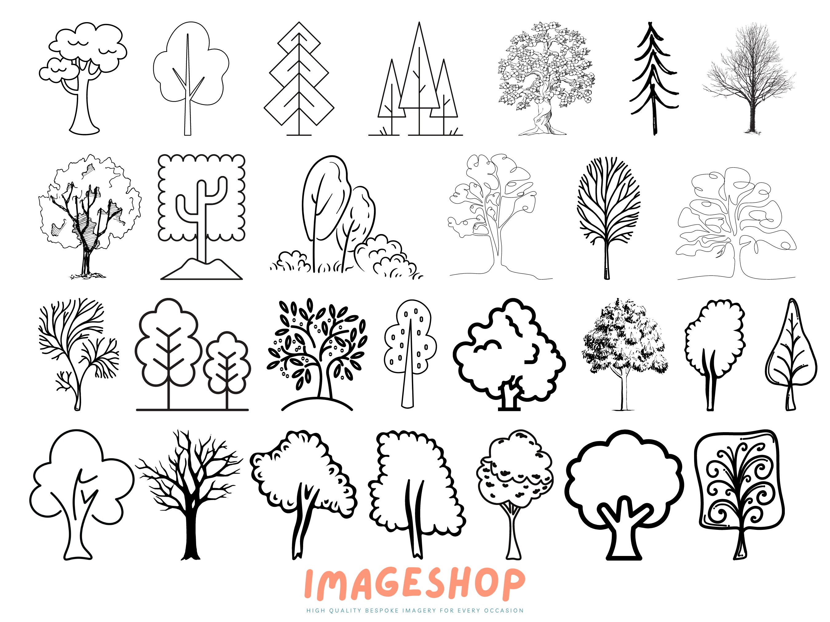 Black and White Line Trees / Hand Drawn Trees / 28 Tree SVG PNG PDF ...