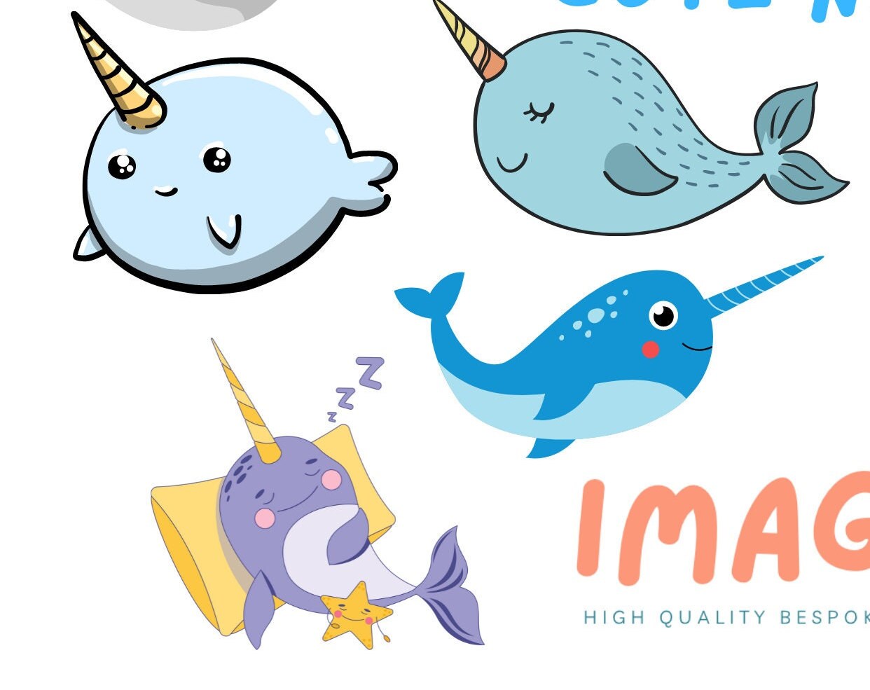 Cute Narwhals Clip Art PNG PDF SVG Downloadable Digital - Etsy