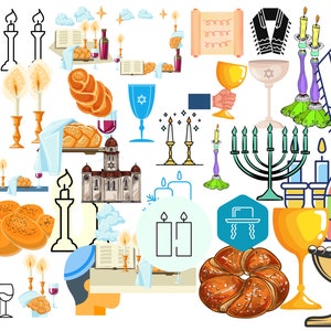 Shabbat Jewish Icons Clip Art, Jewish PNG, Shabbat Celebration, Hebrew ...