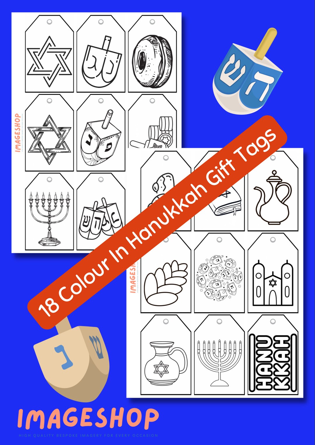 Printable Colouring-in Hanukkah Gift Tags (2 Sheets - 9 Tags per Sheet ...