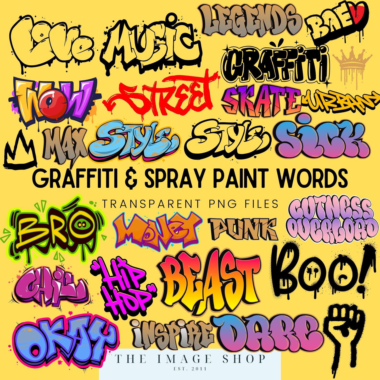 Graffiti Words Clip Art, Spray Paint Clipart, Digital Download ...