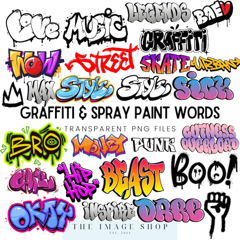Graffiti Words Clip Art, Spray Paint Clipart, Digital Download ...