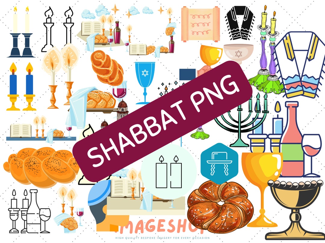 Shabbat Jewish Icons Clip Art, Jewish PNG, Shabbat Celebration, Hebrew Food, Downloadable ...