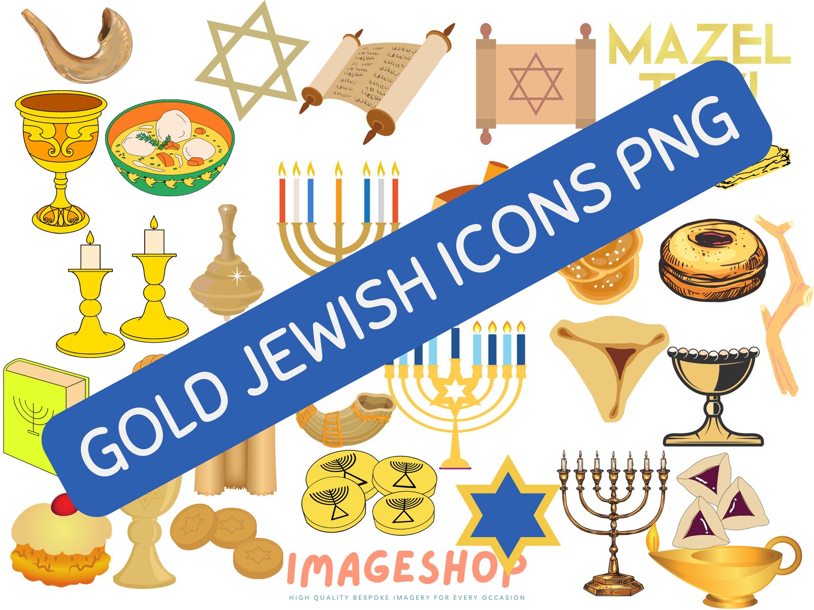 Jewish Icons Gold Aesthetic Clip Art, Downloadable Digital Images ...