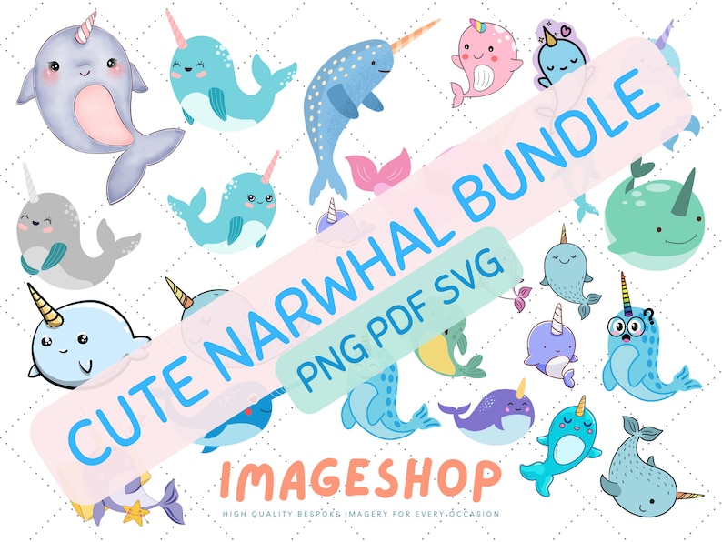 Cute Narwhals Clip Art, PNG PDF SVG Downloadable Digital Images ...