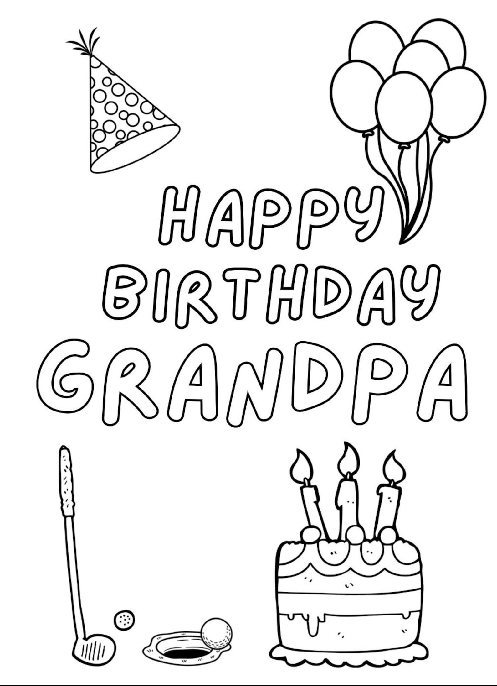 Grandpa Birthday Card, Happy Birthday, Colour in Card, Instant Download ...