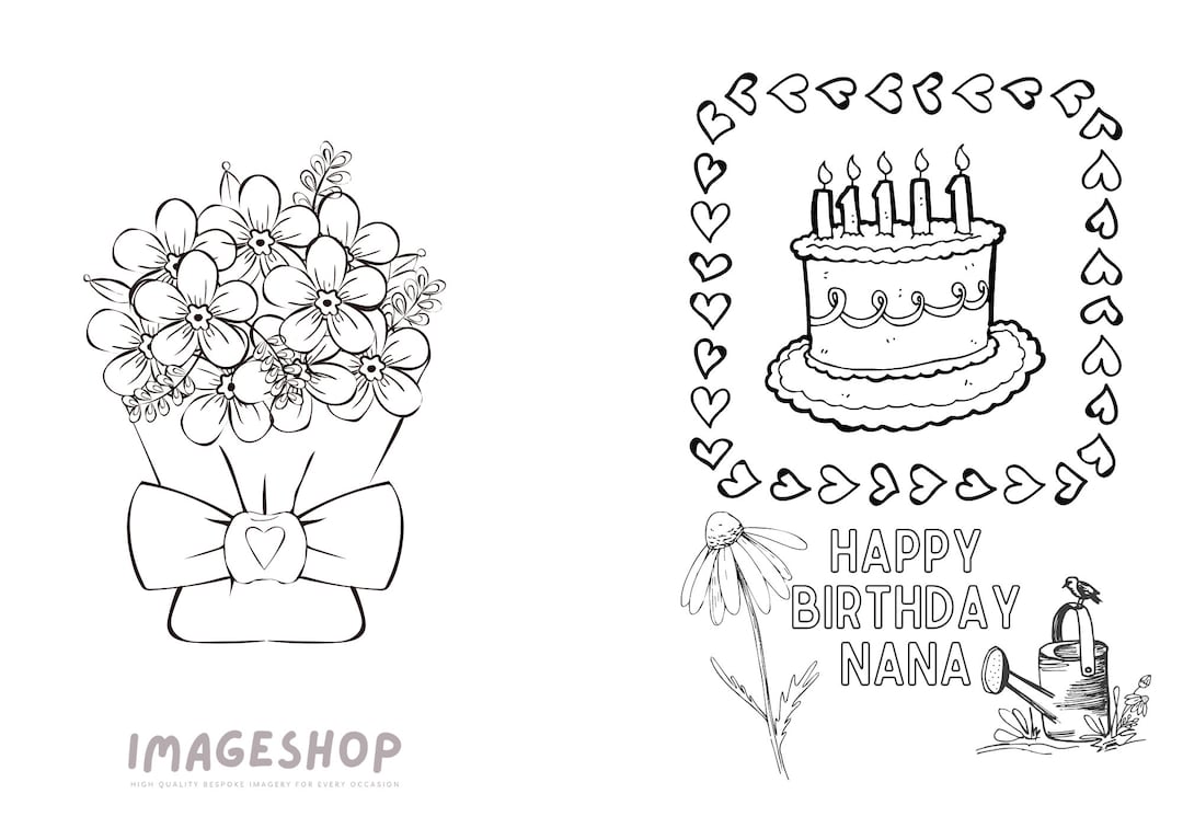 Nana Birthday Card, Happy Birthday, Colour in Card, Instant Download ...
