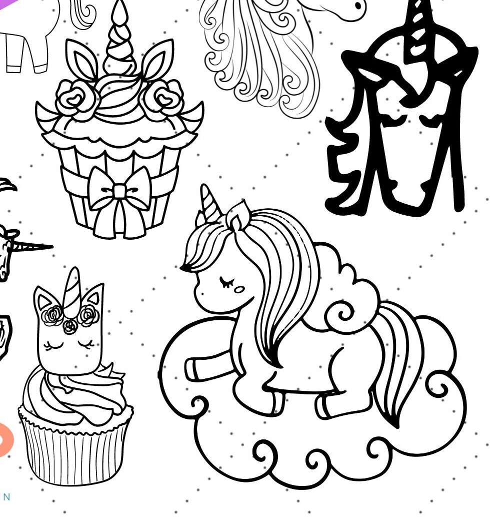 Unicorn Outline Black Line Svg Unicorn Png Clipart PDF, Unicorn Clipart ...