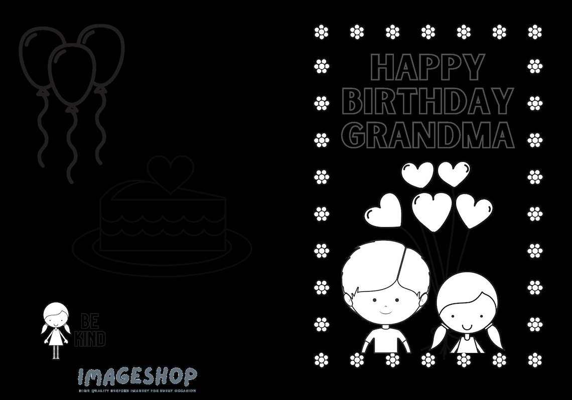 Grandma Birthday Card, Happy Birthday, Colour in Card, Instant Download ...