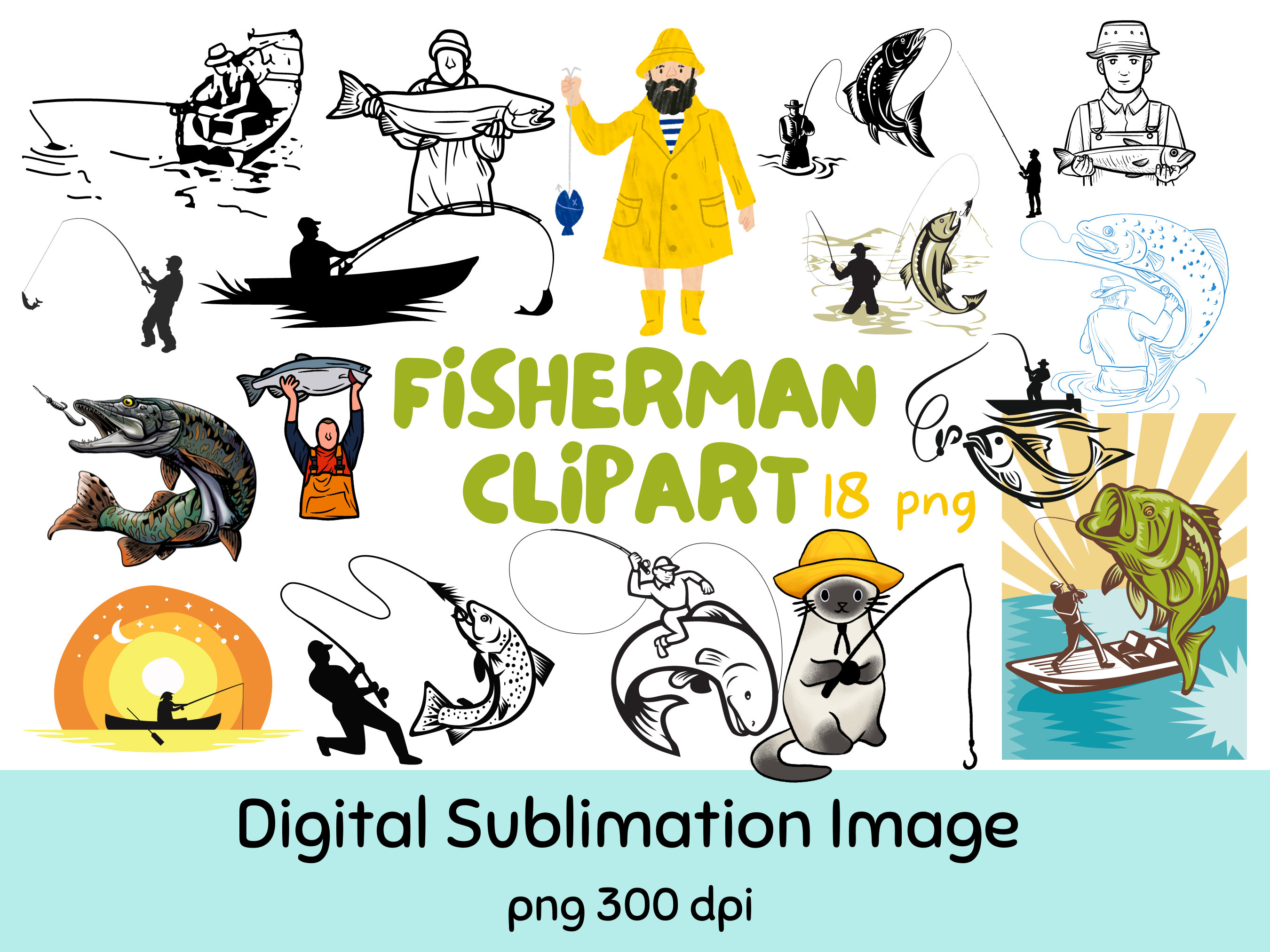 Fisherman Clipart Png, Fishing Png Bundle, Go Fishing Png, Fisherman ...