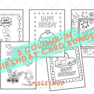 Printable Happy Birthday Colouring Cards Bundle: Fun for Kids (digital ...