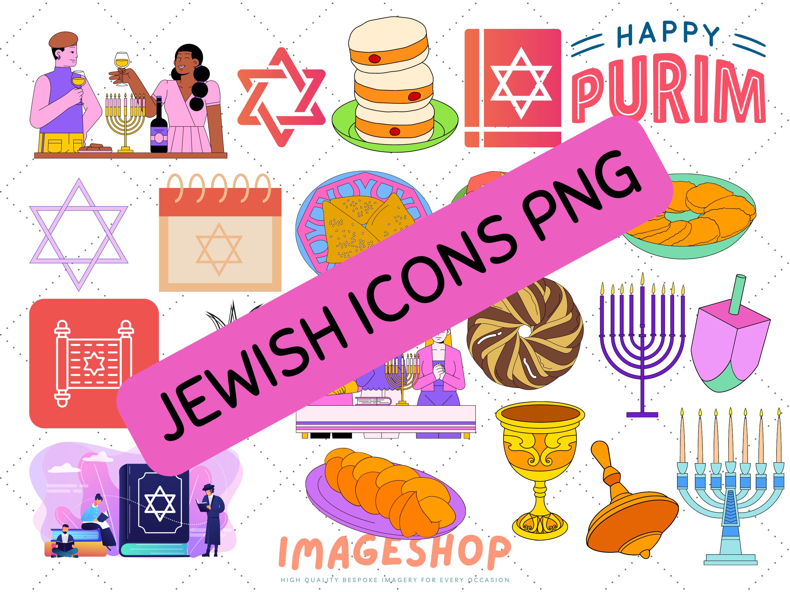 Jewish Icons Pink Purple Aesthetic Clip Art, Downloadable Digital ...