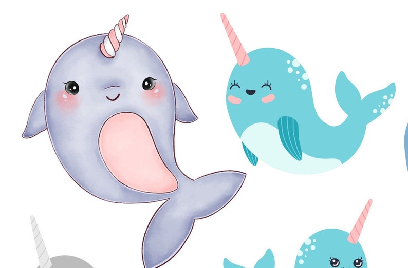 Cute Narwhals Clip Art PNG PDF SVG Downloadable Digital - Etsy Australia