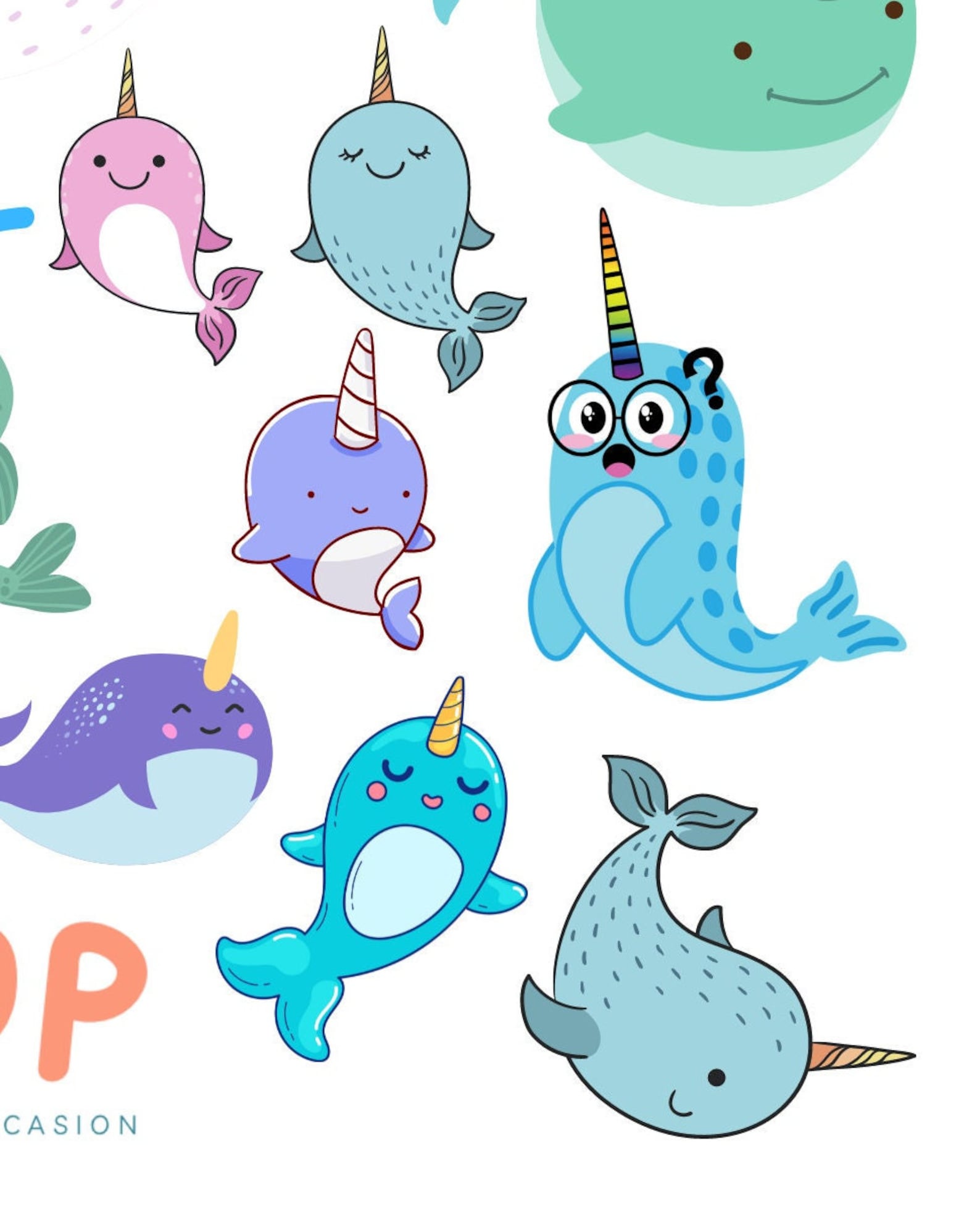 Cute Narwhals Clip Art PNG PDF SVG Downloadable Digital - Etsy