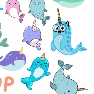 Cute Narwhals Clip Art, PNG PDF SVG Downloadable Digital Images ...