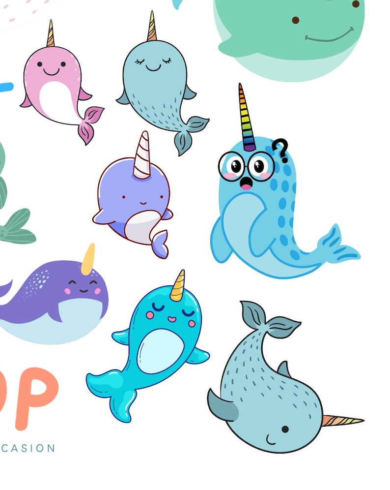 Cute Narwhals Clip Art, PNG PDF SVG Downloadable Digital Images ...