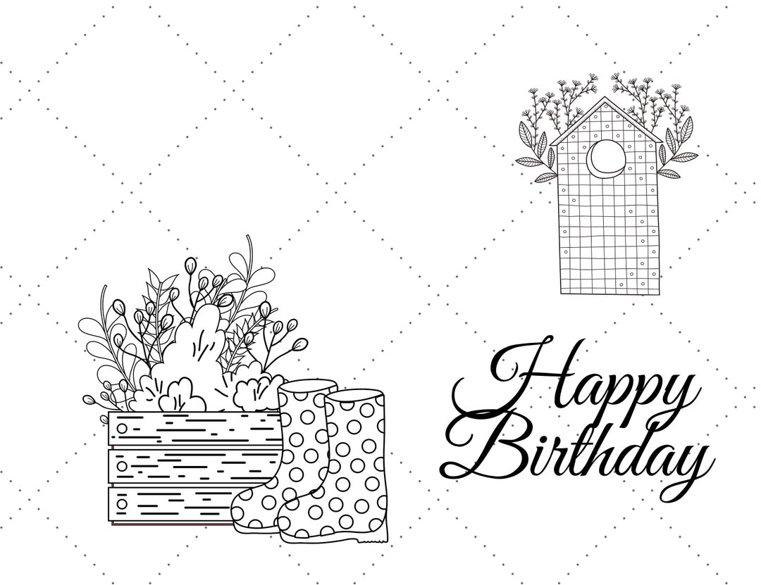 Printable Colour-in HAPPY BIRTHDAY Card - Gardener - Etsy Australia