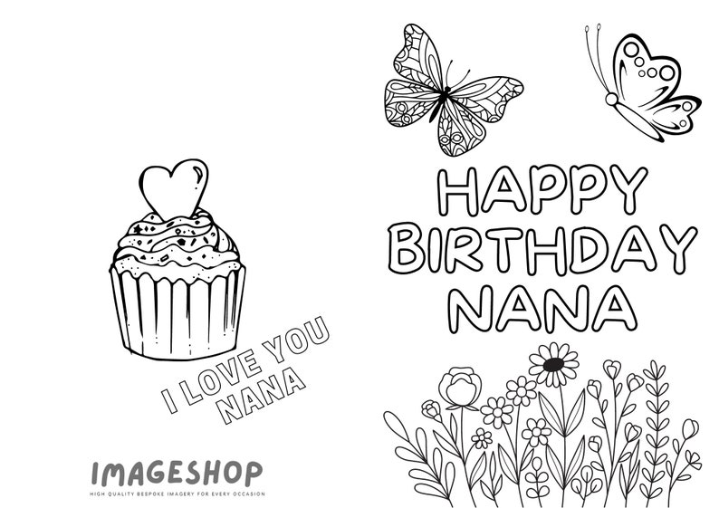 Birthday Card, Happy Birthday Nana, Colour in Card, Instant Download, Printable Card, Colouring ...