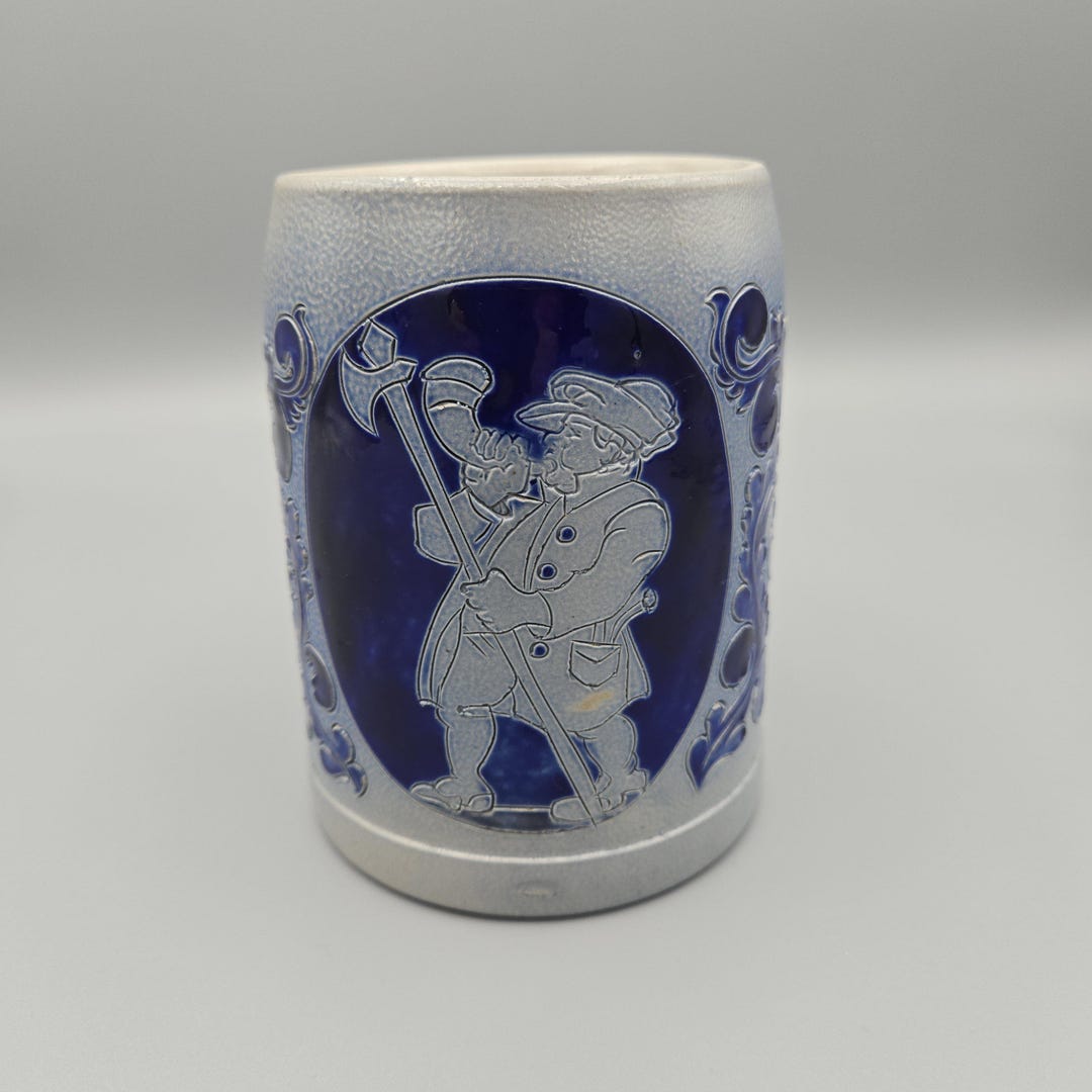 West German 4: Cobalt Blue Pottery Stein Mug - Horn Blower ...