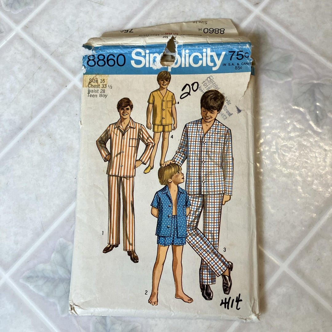 VINTAGE Simplicity 8860 Sewing Pattern BOY'S PAJAMAS in 2 Lengths Size ...