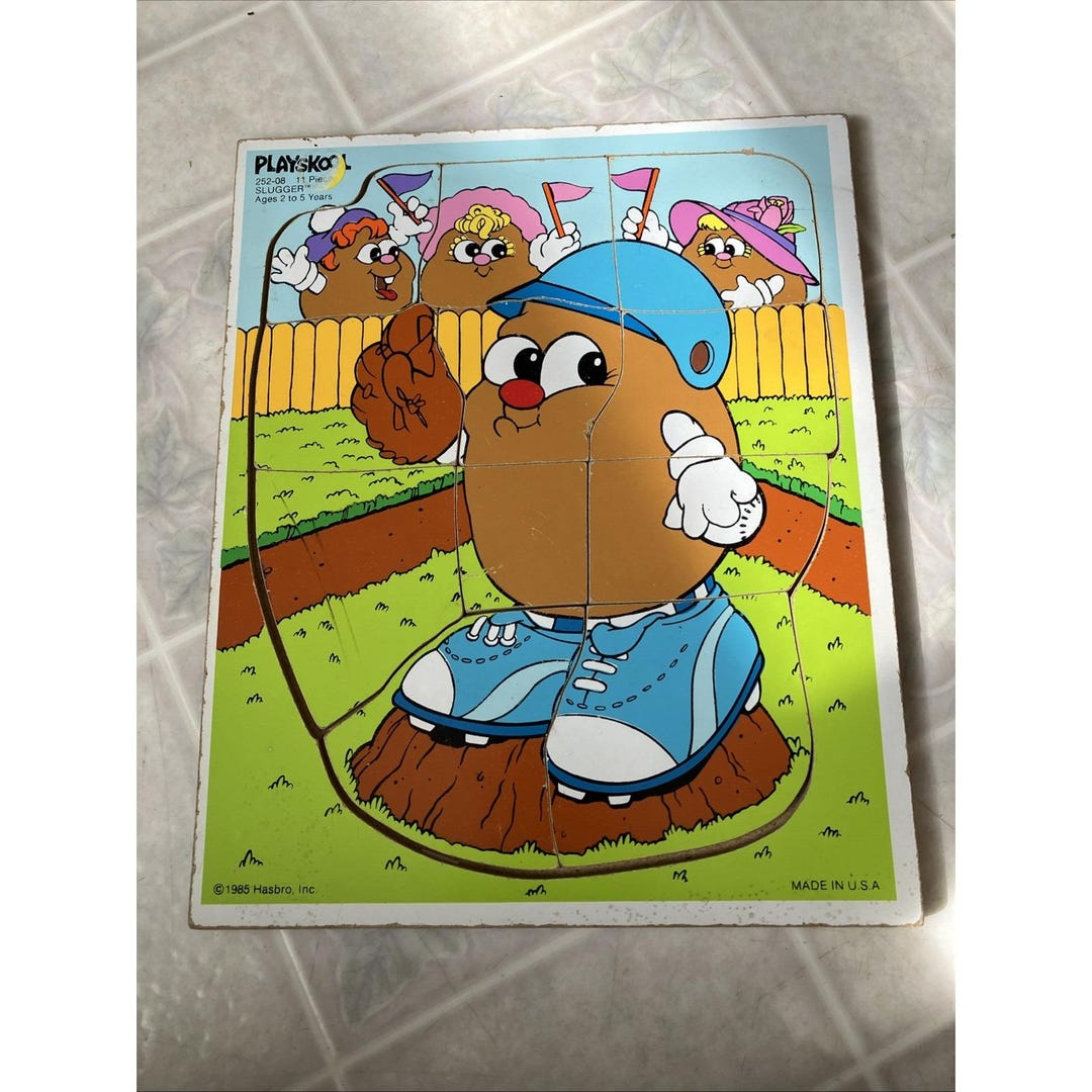 Vintage 1985 Playskool Potato Head Kids Slugger Wooden Puzzle 11 Pieces ...