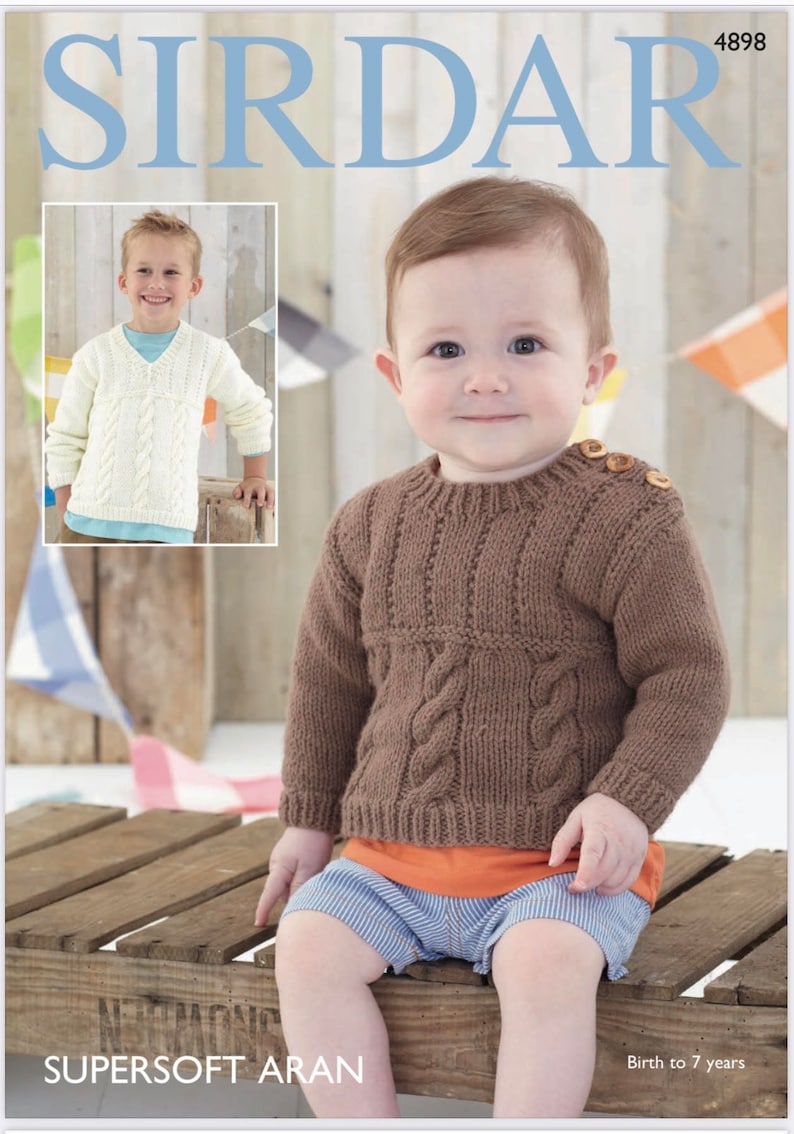 Sirdar 4898, Aran Knitting Pattern, Child 0-7 Years, Instant Pdf ...