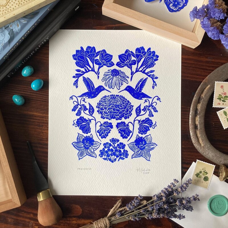Flower Linocut - Etsy