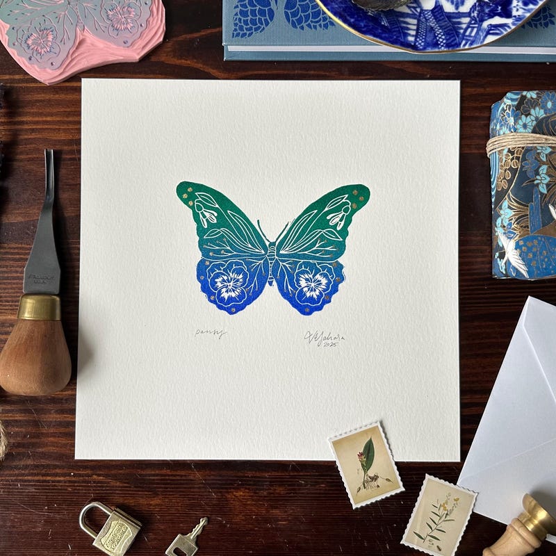 Butterfly Linocut - Etsy