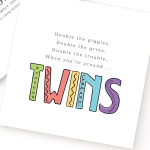 Twin Card, Twin Birthday, Card for Twin, Double Trouble, Birthday Card ...